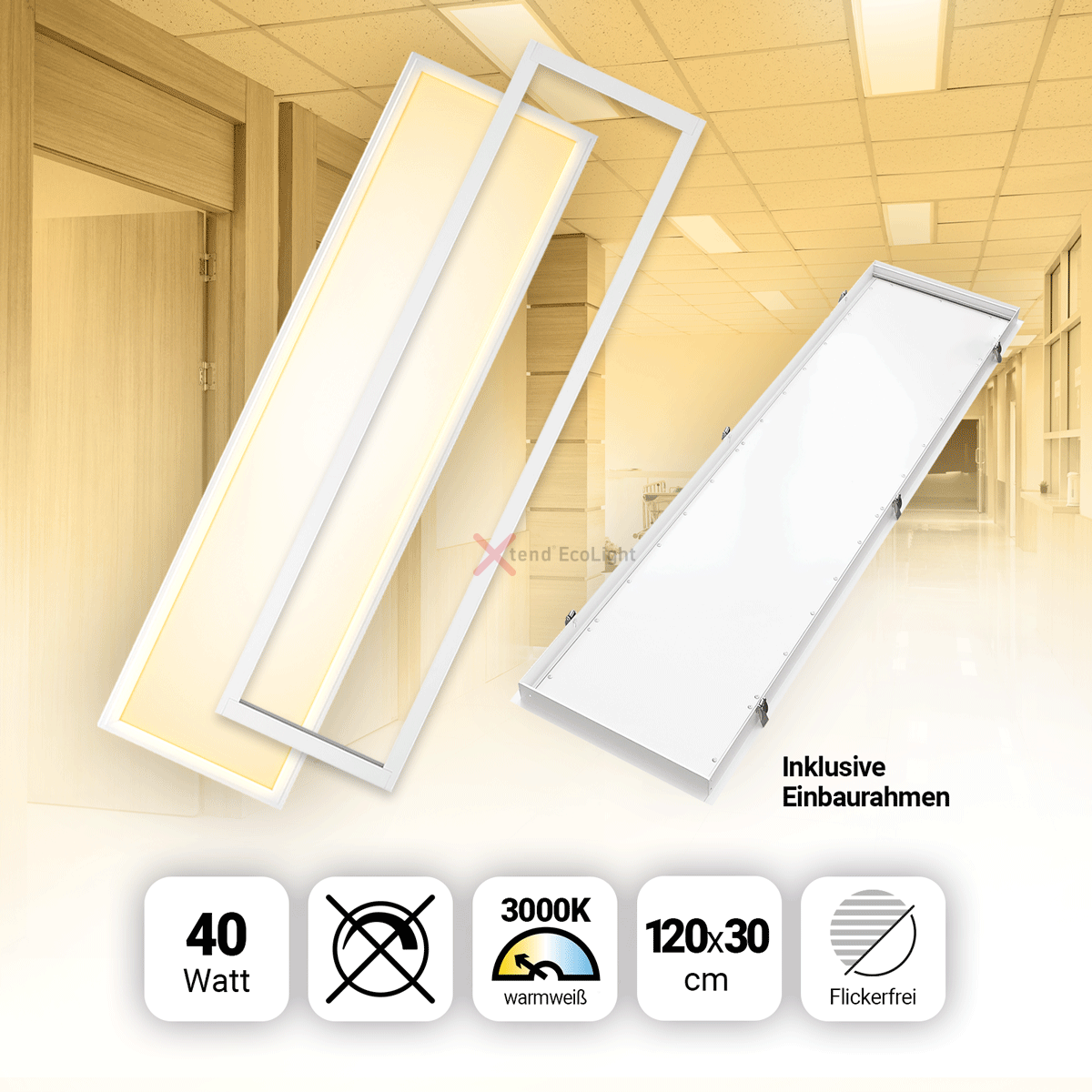 LED Panel 120x30 Warmweiß 3000K 40W Einbaurahmen PLe2.2, 38,00